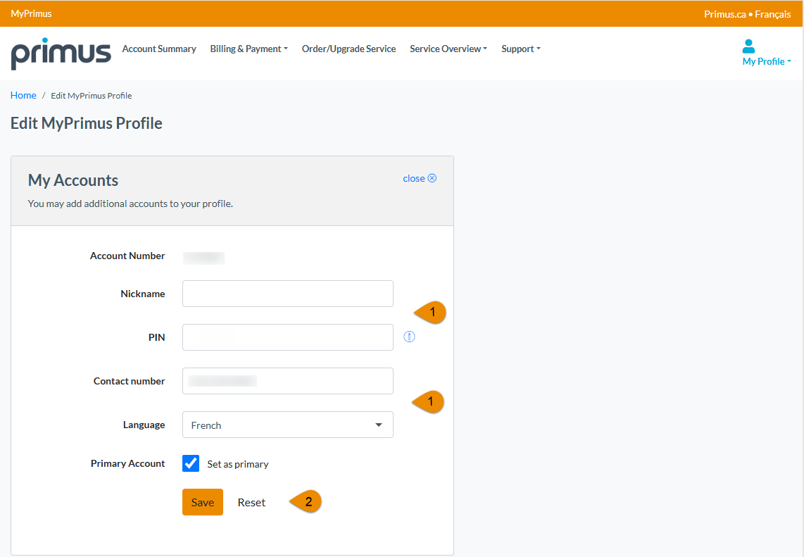 Manage account profile
