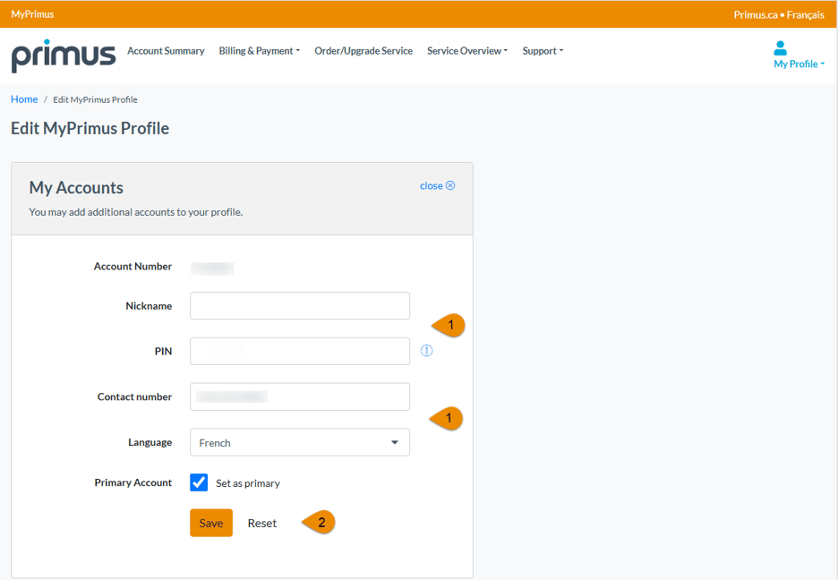Manage account profile